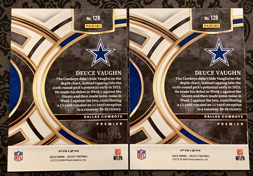 Deuce Vaughn RC Lot(2) 2023 Select TriColor/225 Silver Premier Cowboys ...