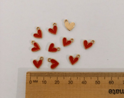 10pcs mini Red Heart Charms Hearts 8x6mm Enamel Gold AUS Free Postage ...