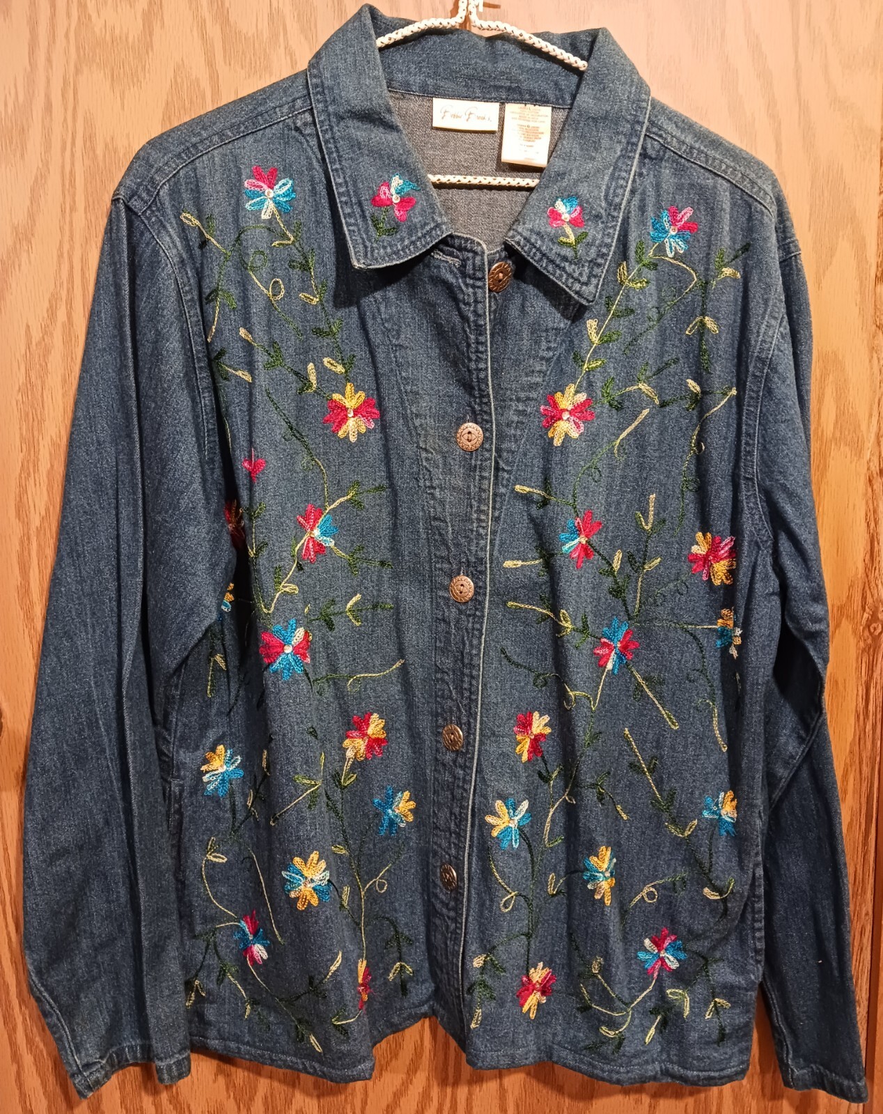 Bobby Brooks Embroidered FLORAL Design Blue Jean Deni… - Gem