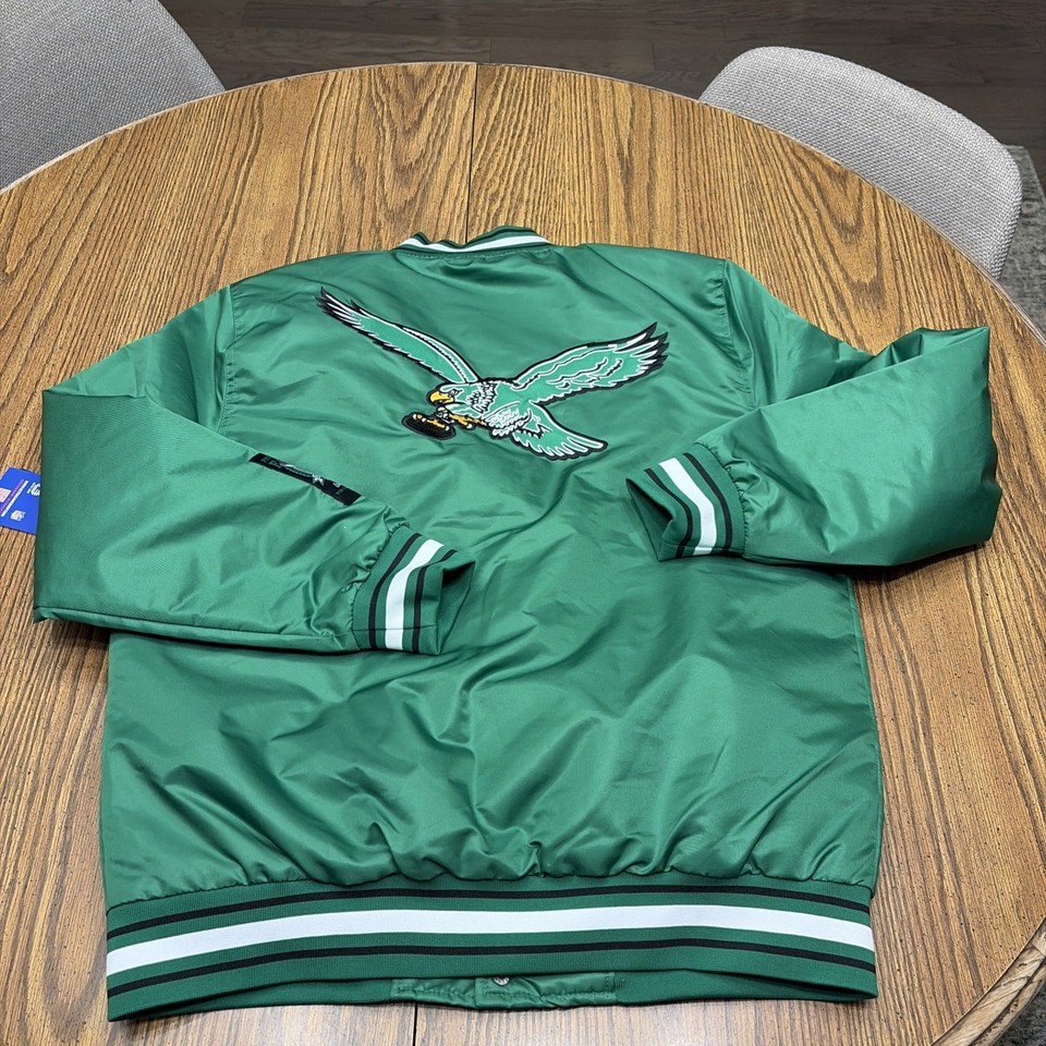 NWT Men’s NFL Philadelphia Eagles Kelly Green Satin Bomber Jacket Size ...