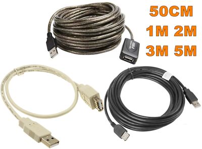 USB 2.0 Extension Cable Cord Lead Male to Female A-A M/F MF Extender ...
