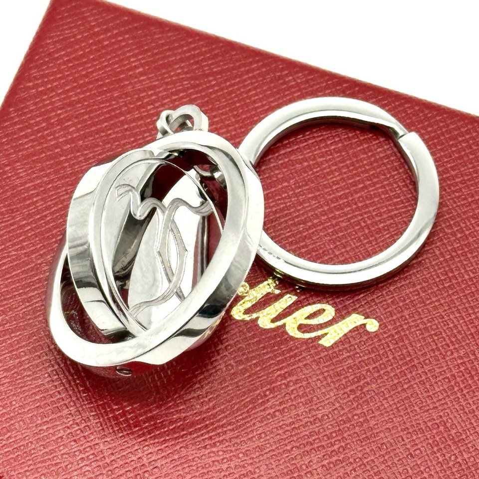 Cartier Keychain Rotating Hallmark Emblem Silver Keyring Charm AD VIP ...