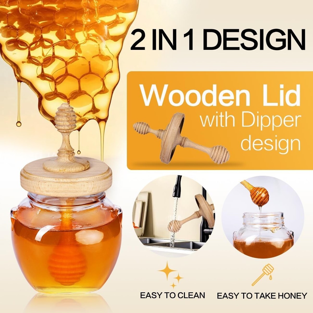 Honey Container UPKOCH Honey Jar With Dipper And Lid Clear Glass Honey ...