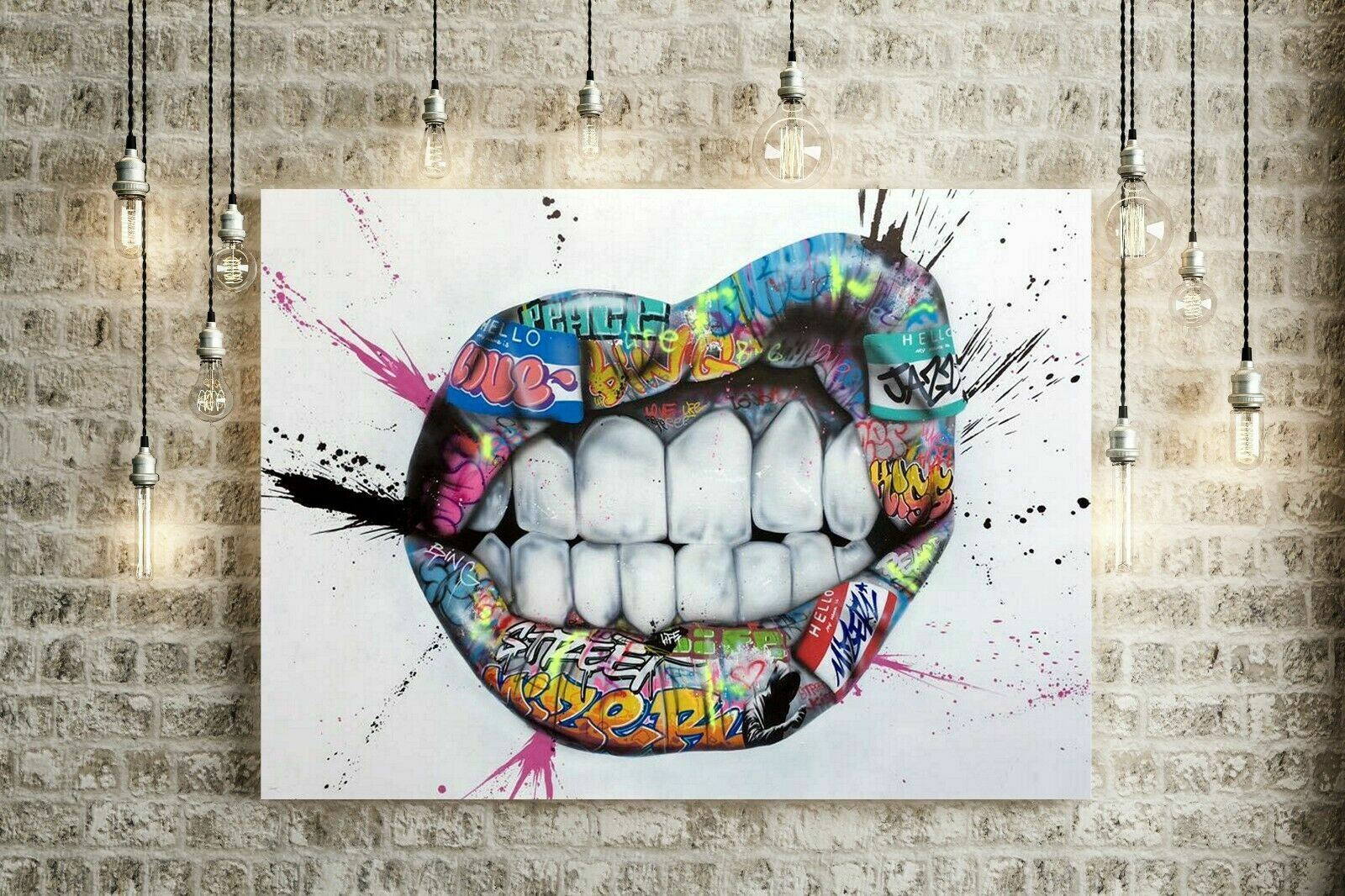 Teeth Mouth Graffiti Art Printed wrapped wood Frame Canvas Wall Poster ...