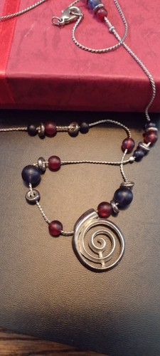 Vintage Silvertone 15" Necklace Red & Blue Beads With Coil Pendant ...