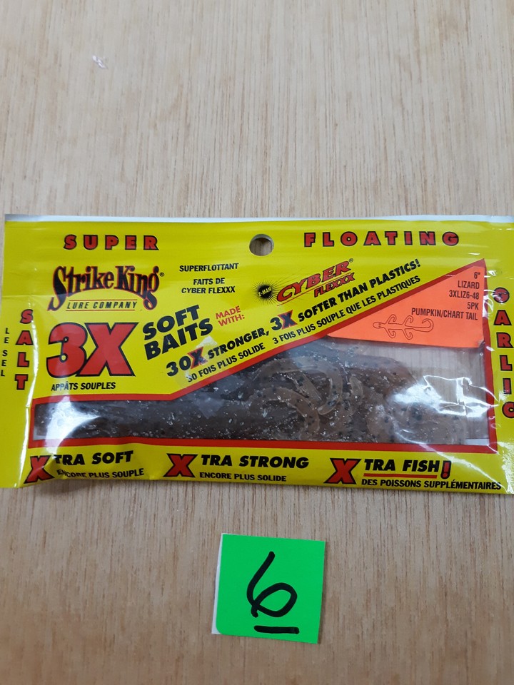 Strike King 3X Super Floating 6" Lizard 5 Count PaK. 8 Colors Garlic ...