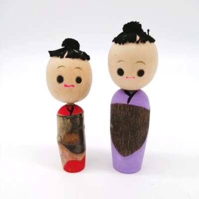 9cm&8cm Vintage Japanese Creative KOKESHI Doll Pair – by SADAKO KOD563 ...