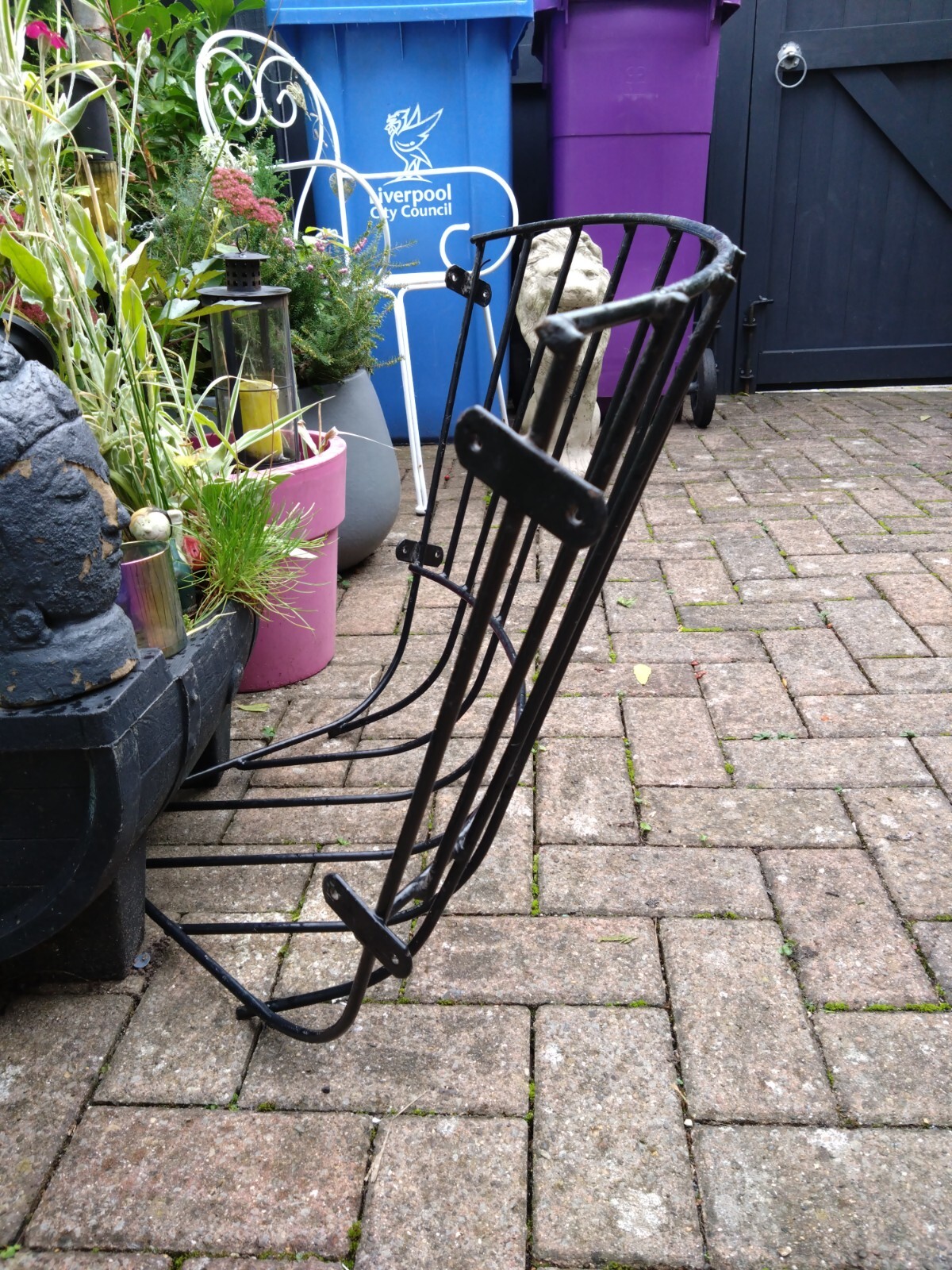 A Large Reclaimed Black Painted Wrought Iron Corner Hay Rack Planter ...