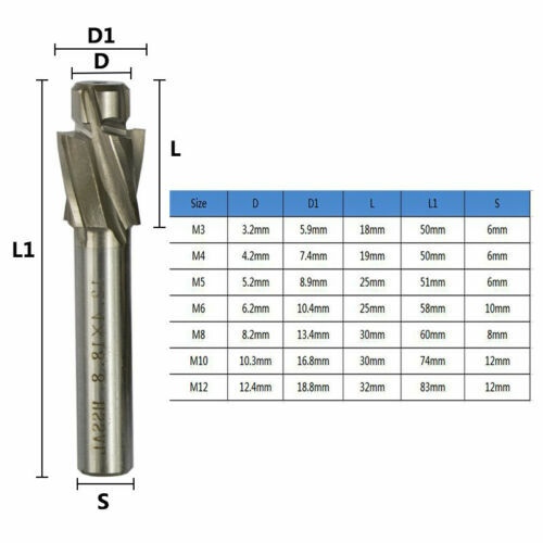 1/5/7PCS M3-M16 Counterbore End Mill 4Flute Pilot Slotting Tool for ...