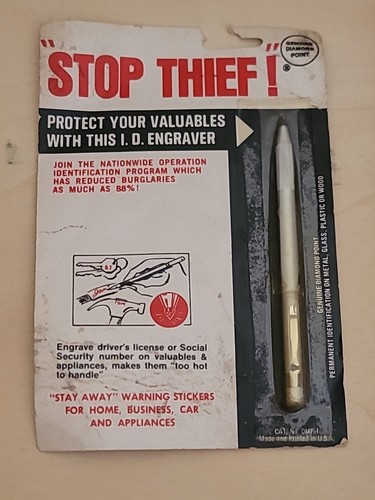 RARE vintage 1960s STOP THIEF diamond point engraver SECURITY TOOL pen ...