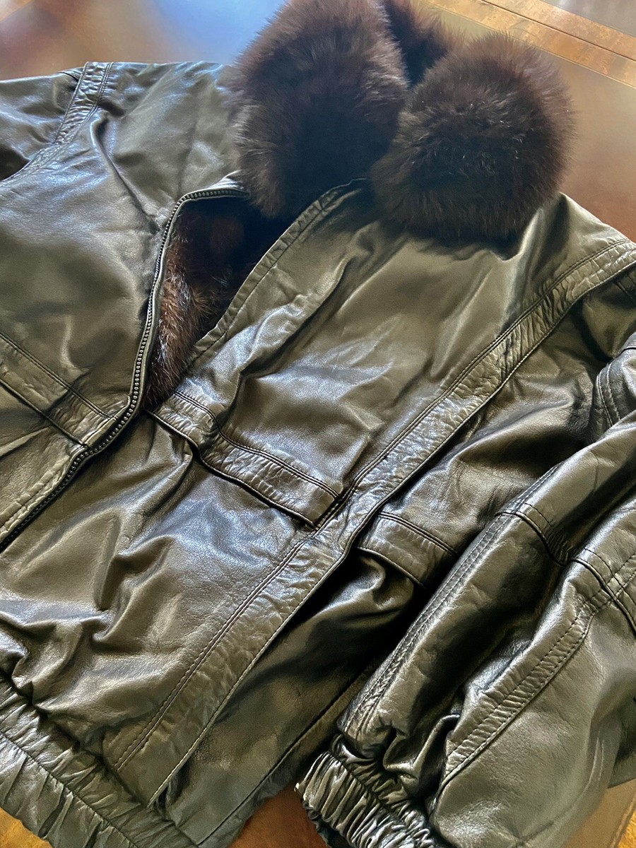 Reversible two-sided Leather/Mink Bomber Jacket with Black Reversible two-sided Leather/Mink Bomber Jacket with Black