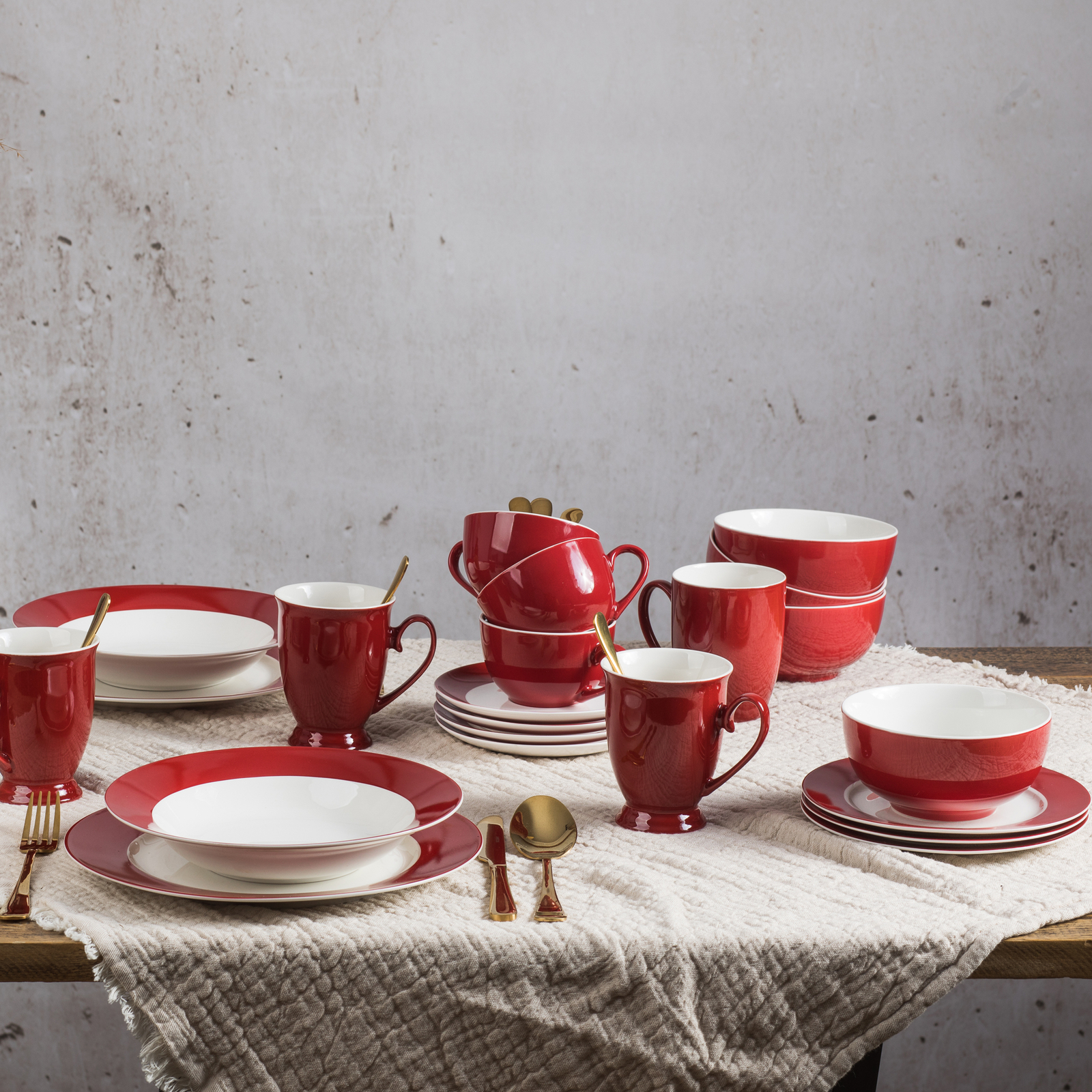 Untertasse Unterteller Porzellanteller 15,5 weiß roter Rand Teller ...