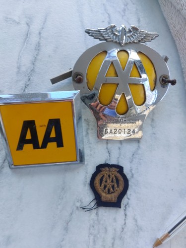 JOB LOT X 3 VINTAGE AA BADGES. 2 CAR GRILLE BADGES. 1 UNIFORM BADGE ...