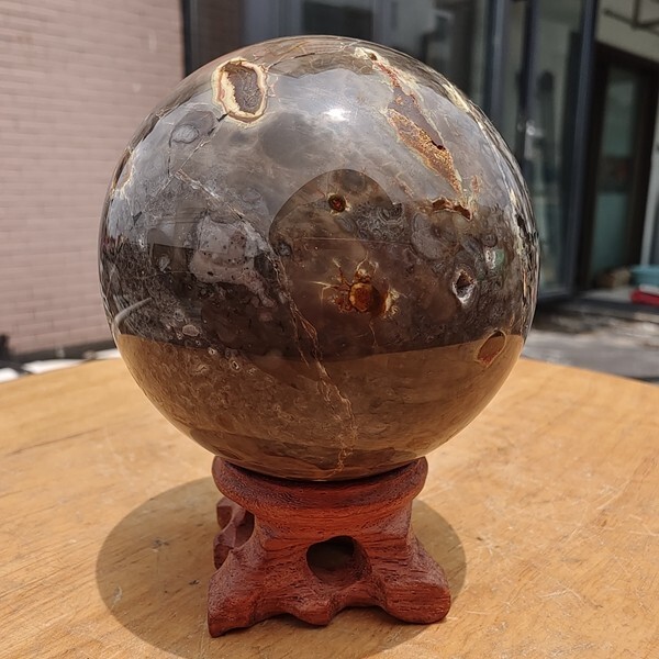 473g RARE Natural blue Volcanic Rock agate Sphere Quartz Crystal Ball ...
