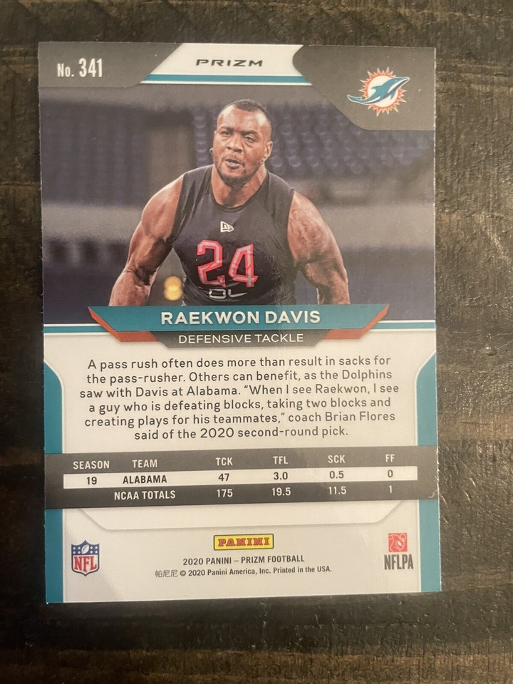 RAEKWON DAVIS 2020 Panini Prizm RC Rookie SILVER SP #341 DOLPHINS ...