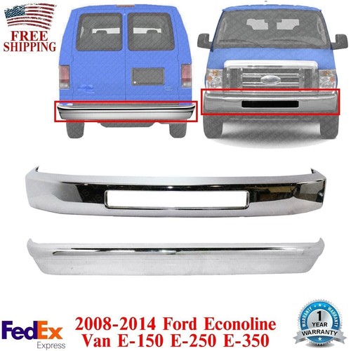 Front & Rear Bumper Chrome Steel For 08-14 Ford Econoline Van E-150 E ...