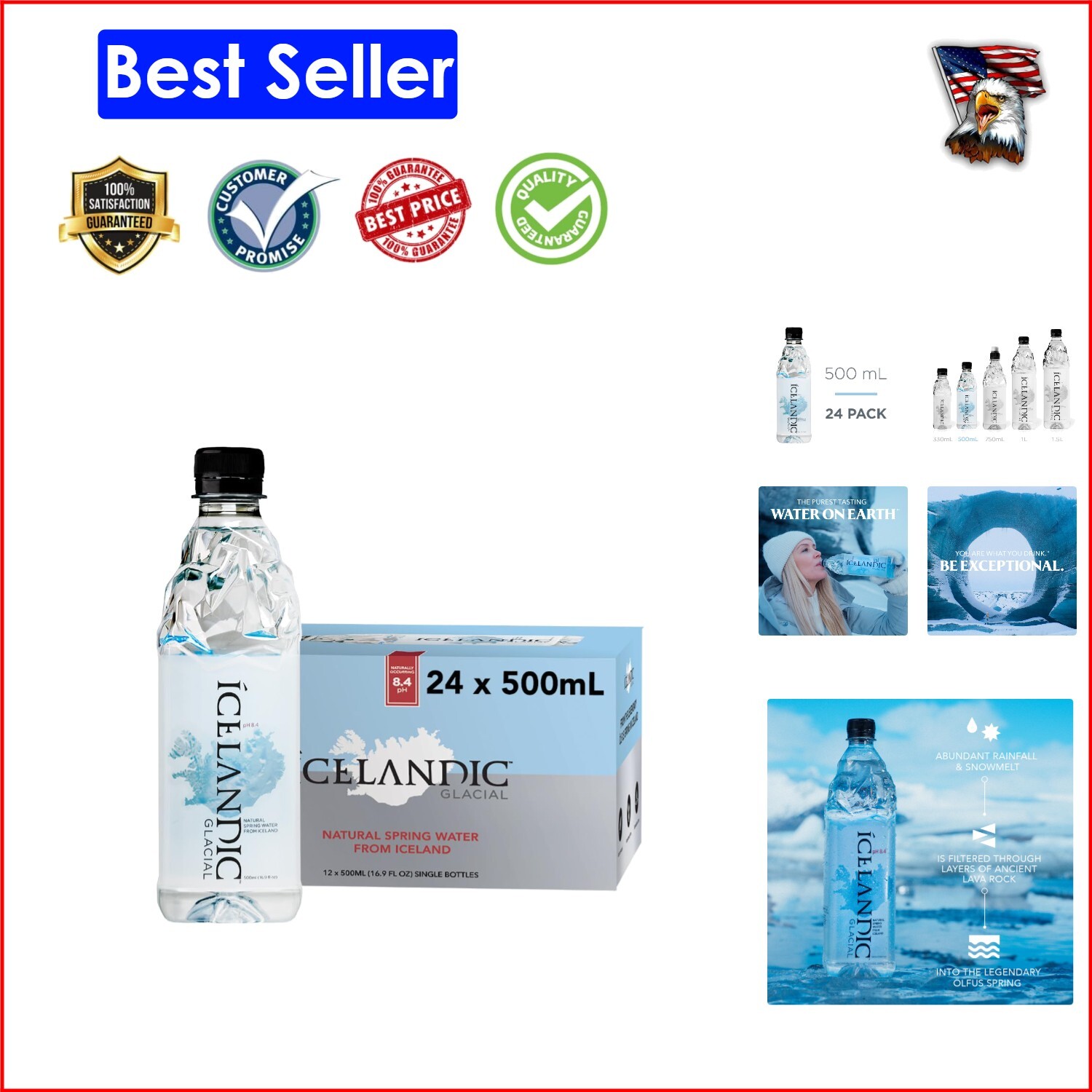 Iconic Glacier-Inspired Alkaline Spring Water Pack of 24 - Sustainable ...