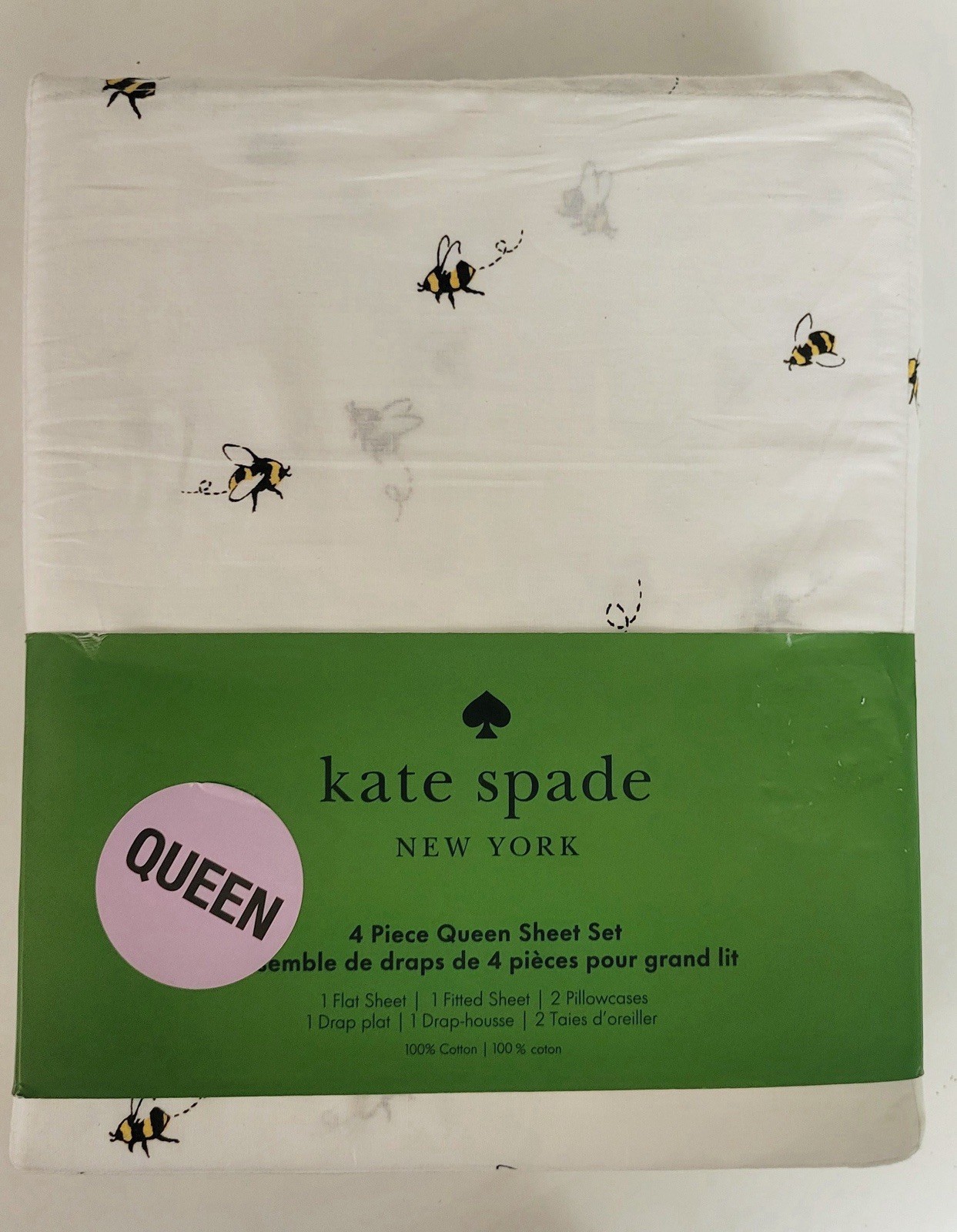 Kate Spade 4pc Queen Sheet Set Bee Bumblebees Summer Spring Fitted Flat ...