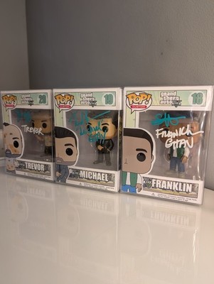 3 x Custom Funko Pops - GTA 5 V - Signed Trevor Michael and Franklin ...