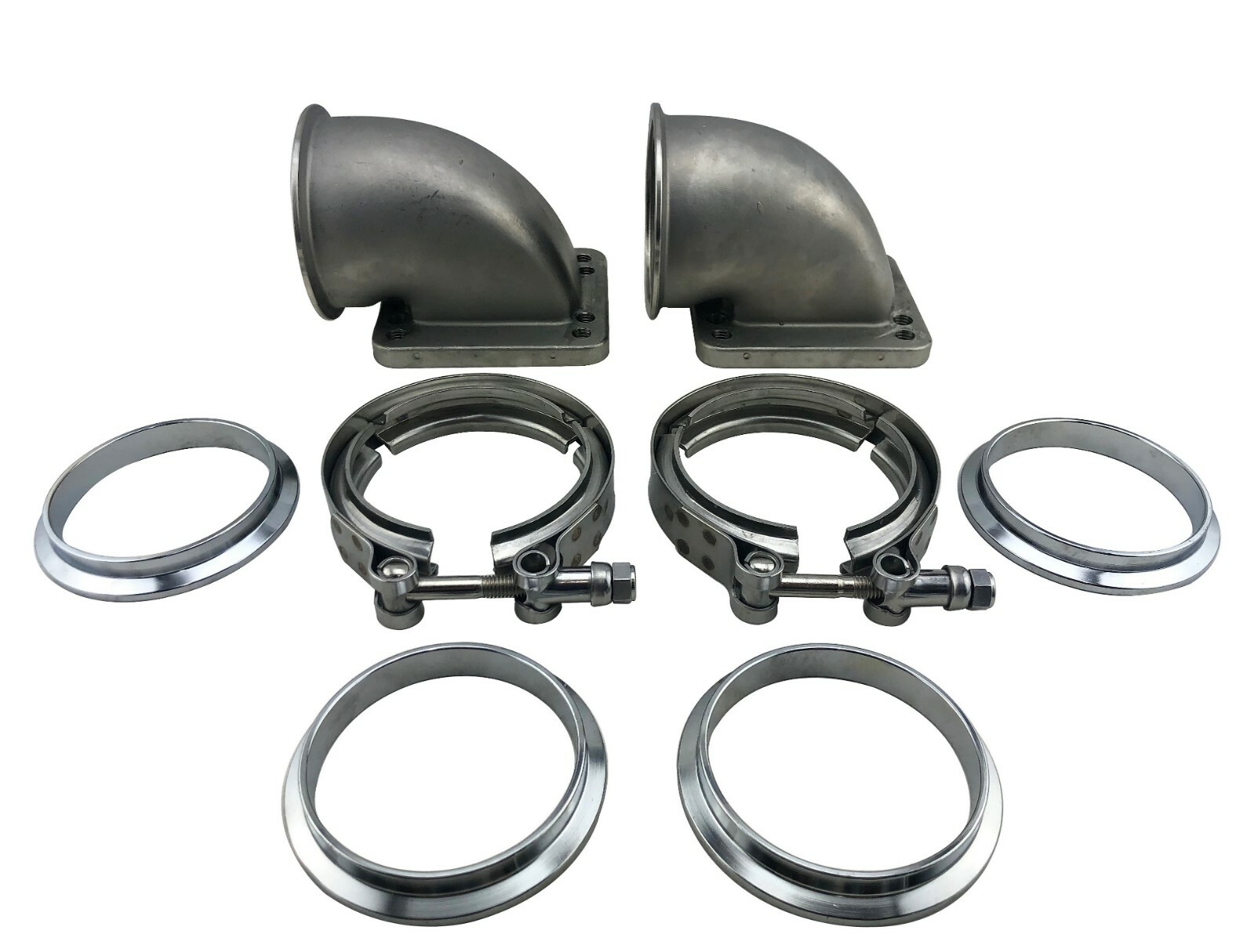 3" V-BAND T3 Cast Flange 90 Elbows T4 Turbo Charger 2 Exhaust ...