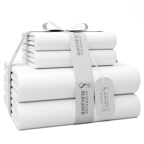 1200 Thread Count Cotton Rich Full White Sheets Set, Ultra Soft & Silky ...