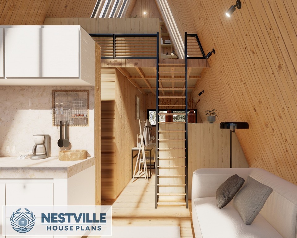 Modern 19x29 A-Frame Cabin Plans | 2 Bedroom Tiny House With Loft | DIY ...