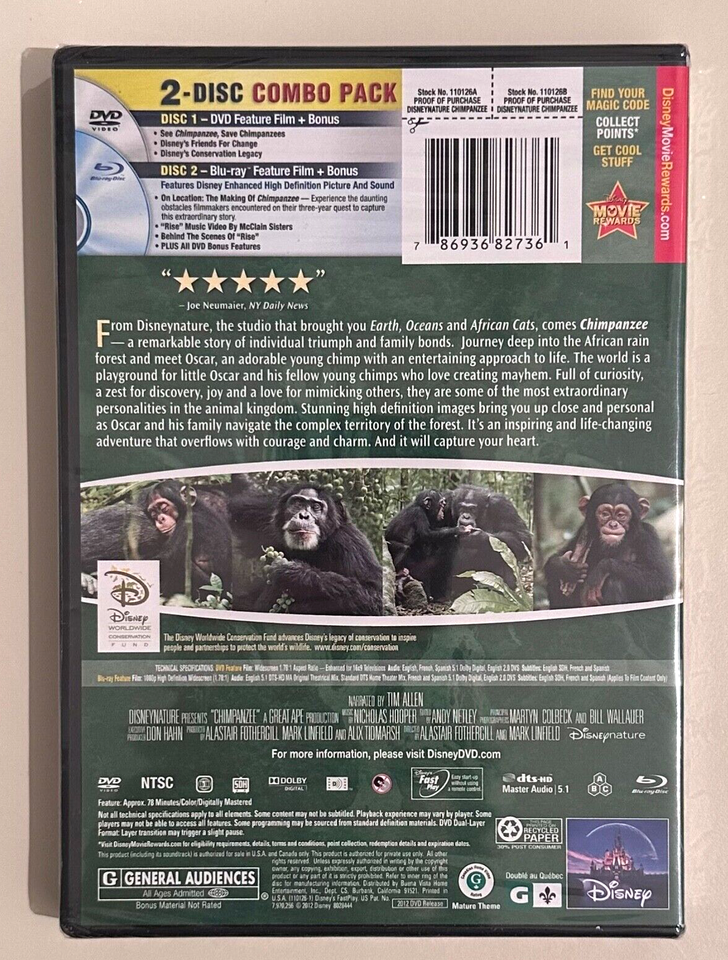 New Disney Disneynature Chimpanzee DVD + BLURAY 786936827361 | eBay