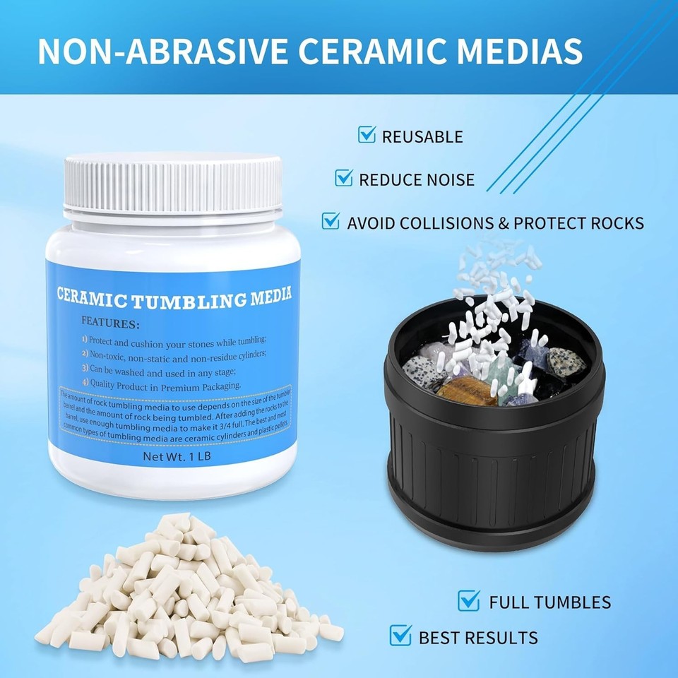 Rock Tumbler Grit & Ceramic Tumbling Media Kit- Polish Up to 25 lbs. of ...