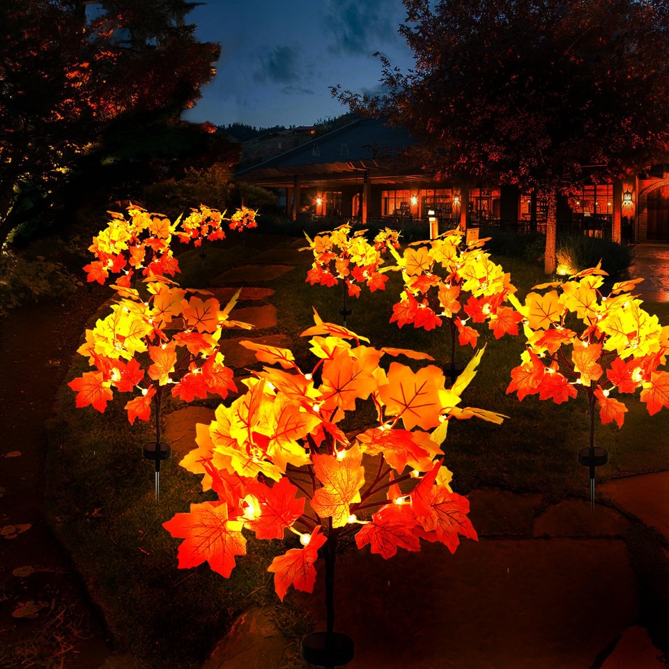 2Pack Fall Solar Lights Outdoor Decorative, 40LED Fall Décor Maple Leaf ...