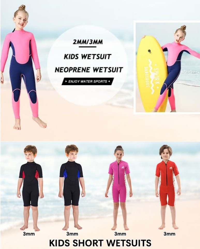Kids Wetsuit Unisex Toddler Youth Girls Boys 3mm Shorty Size XS Black ...