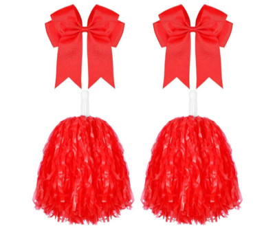 2 Sets of 10" Red Cheerleading Pom Poms with 2 Red Hair Bows | eBay