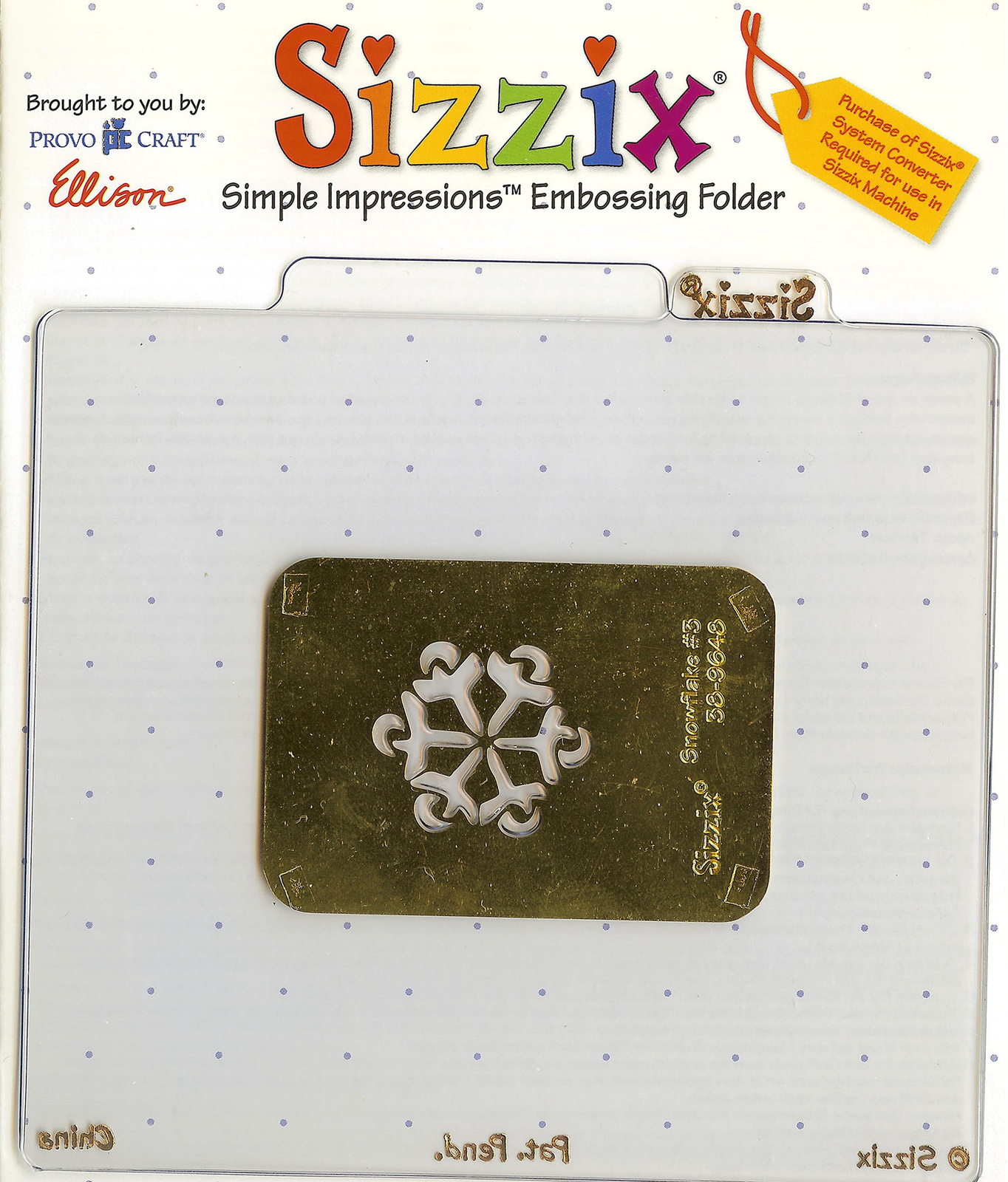 Small Snowflake Embossing Folder SIZZIX - NEW, 38-9648 | eBay