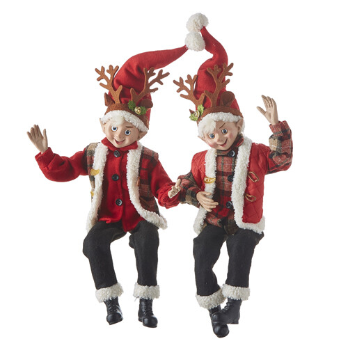 RAZ Imports 20" Posable Elves Elf Set/2 Reindeer Antlers Cabin NEW ...