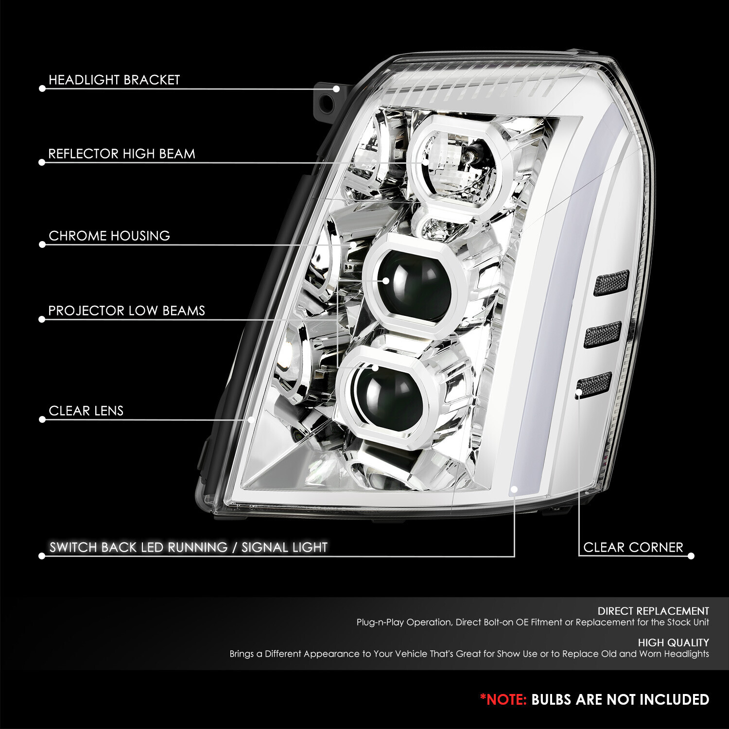 For 2007-2014 Cadillac Escalade ESV EXT Chrome/Clear LED Switchback ...