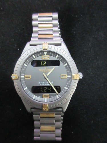 Breitling Aerospace Ref F56060 Titanium Gold Quartz Watch Dual Time ...
