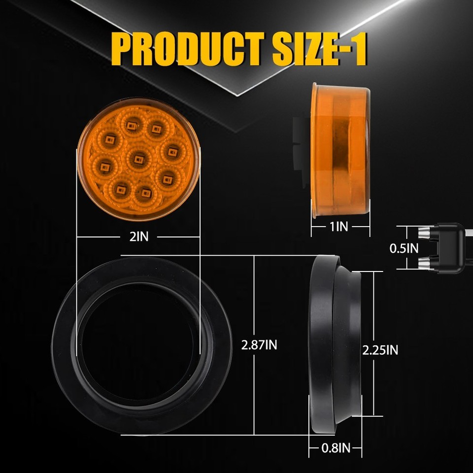 5pcs 2" Inch DOT Amber Round Trailer 9 LED Marker Lights w/ Grommet for ...