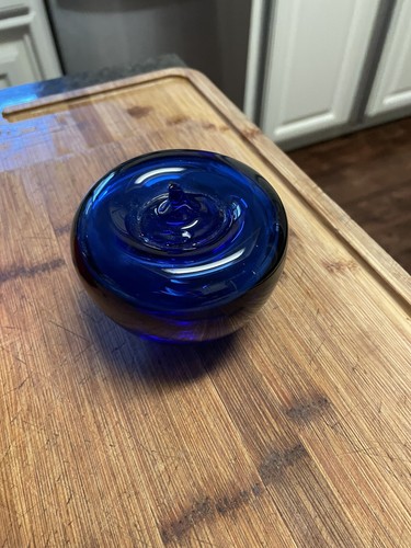 Vintage Blenko Style ART GLASS Cobalt Blue APPLE Fruit Retro MCM | eBay