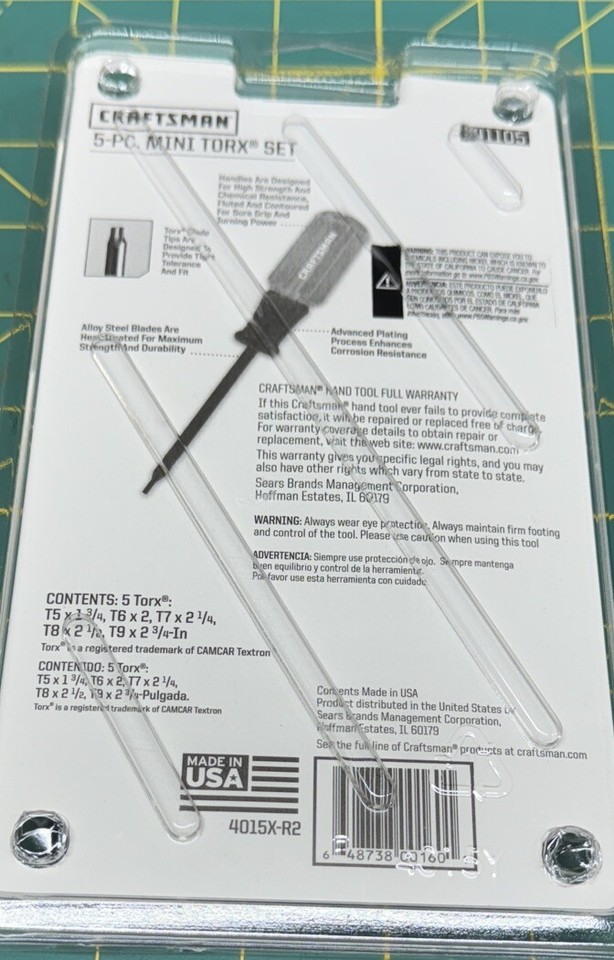 NOS Made in USA CRAFTSMAN TOOLS 5 pc. Mini Torx Screwdriver Set T5-T9 ...