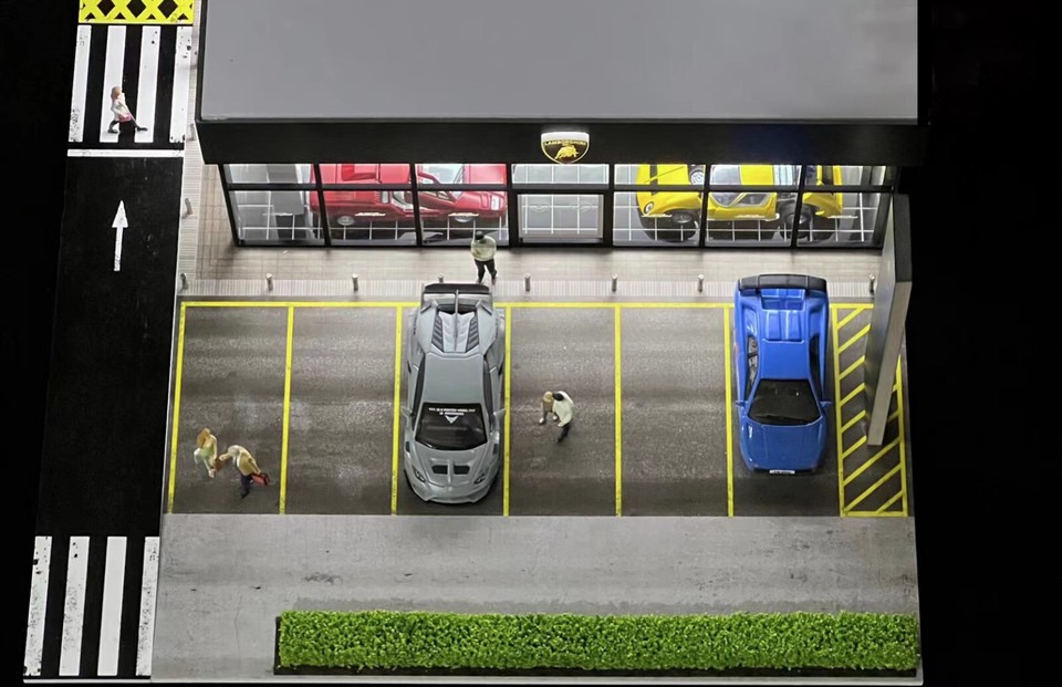 Diorama 1/64 Diecast Car Garage Model Parking Lot Building LED Scene ...