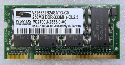 256MB PROMOS DDR-333 PC2700 NON-ECC SODIMM - V826632B24SCIW-C0 | eBay