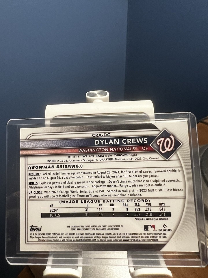 2025 Bowman Chrome Dylan Crews RC On Card Auto #CRA-DC | eBay
