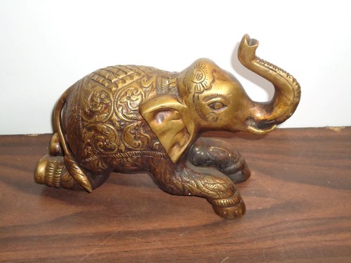BEAUTIFUL VINTAGE SOLID BRASS CROUCHING ELEPHANT MADE IN INDIA | eBay