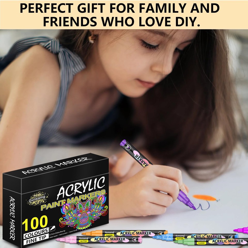 Fine Tip Acrylic Paint Markers – 100 Colors Acrylic Paint Pens for Rock ...