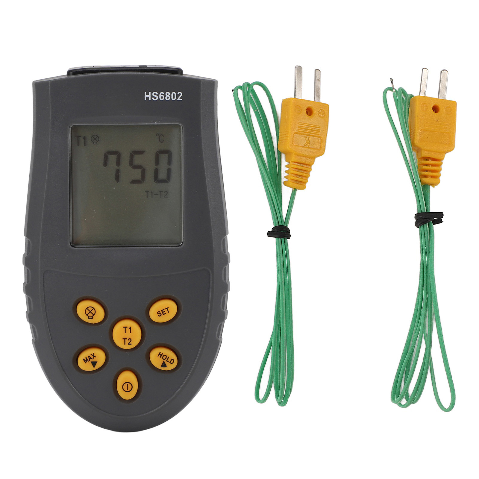 HS6802 Dual Channel Digital Thermometer Temperature Measuring Equipment ...