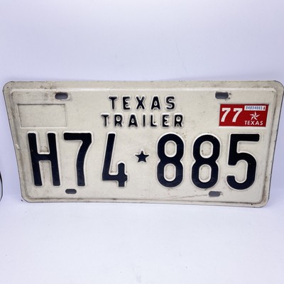 Vintage 1977 Texas Trailer License Plate H74-885 - Single Plate | eBay