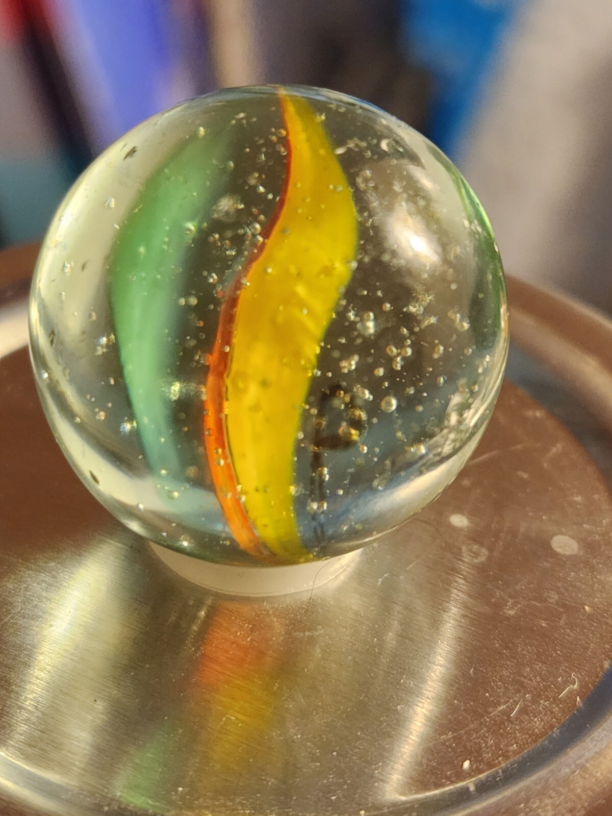 Unusual ODD Vintage Shooter Marble With Black P inside Vein 3 Vein Cat ...