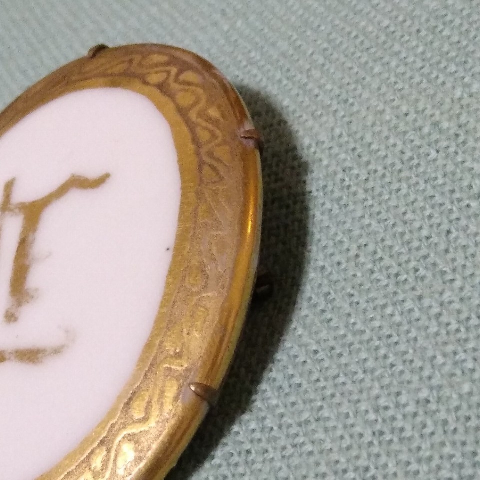 Antique VICTORIAN Lovely Large Hand Painted Porcelain Initial E Gold ...