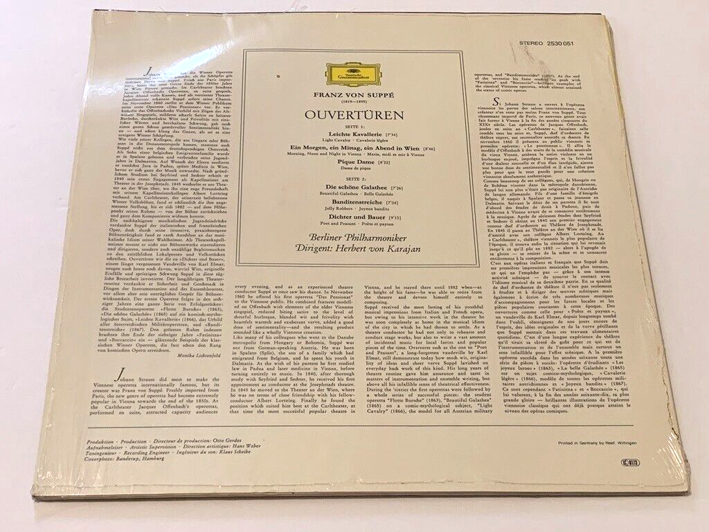 FRANZ VON SUPPE NM Overtures Berlin Philharmonic Von Karajan Deutsche ...