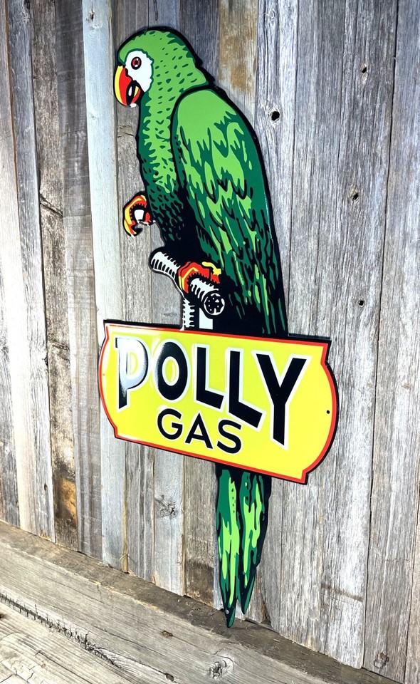 Polly Gasoline Gas Oil Large 24" Embossed Metal Steel Sign Garage ...
