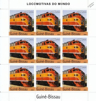 Southern Pacific GM EMD 6051 Locomotive Train Stamp Sheet (2004 Guinea ...